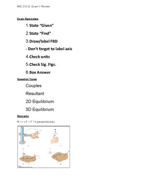 Beams - Lecture notes, exercises from textbook, examples, and free body ...