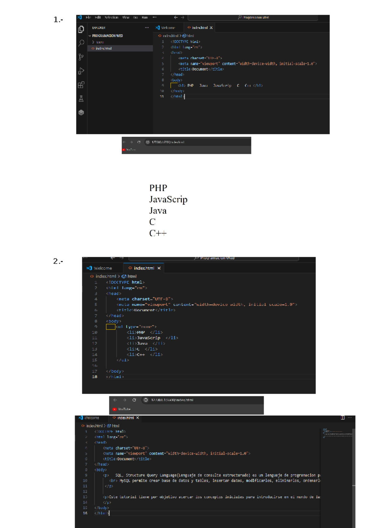 Tarea wed - DENADA - Taller de Programacion Web - 1.- 2.- 3.- 4.- 5.- - Studocu