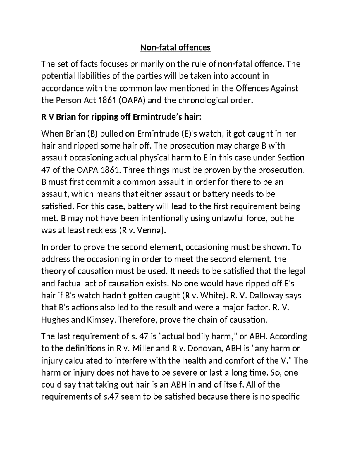 Non-fatal-solve P-11% - Non-fatal offences The set of facts focuses primarily on the rule of ...