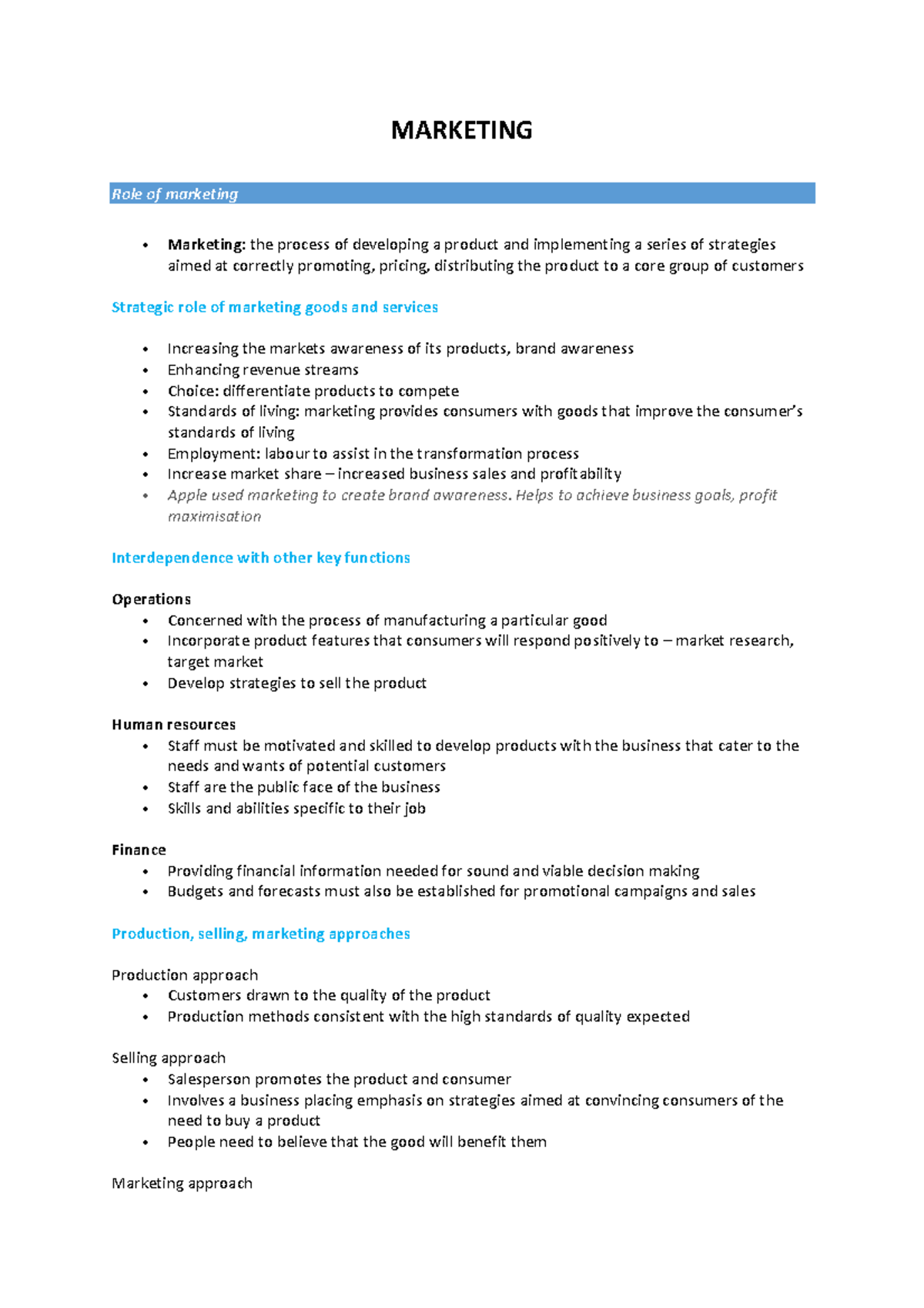 Marketing notes - 1st Year - MARKETING Role of marketing Marketing: the ...