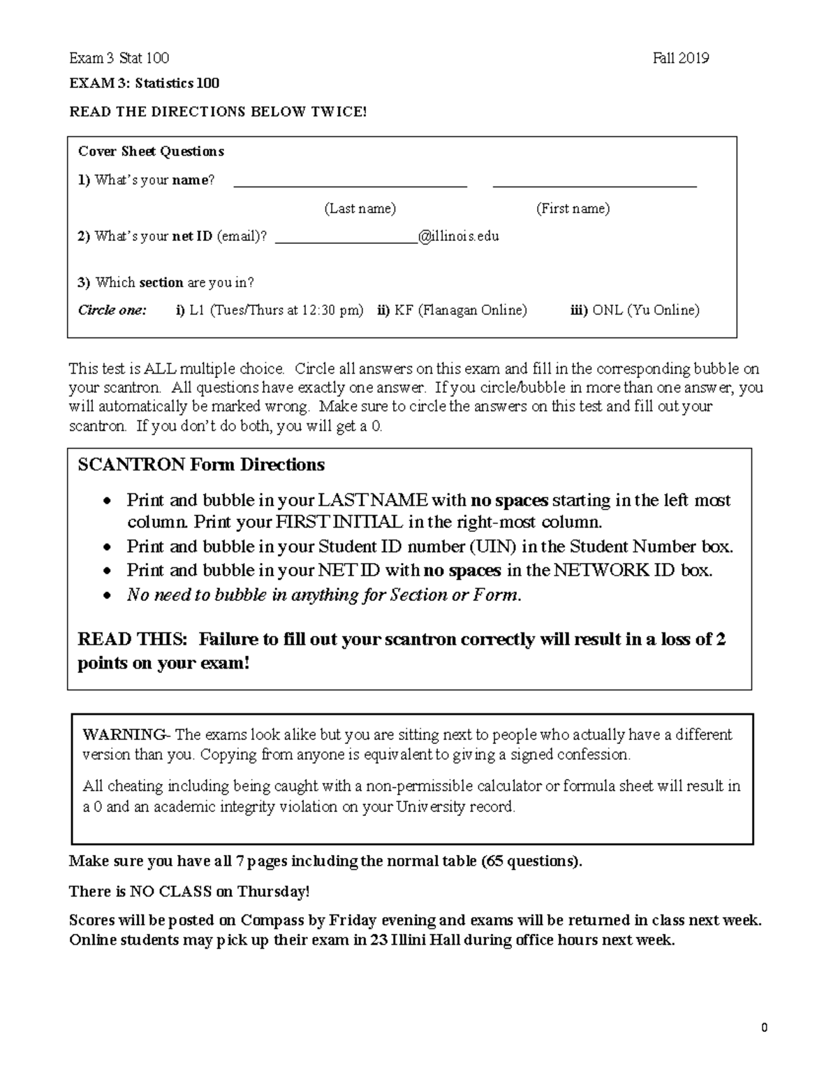 F19Exam3 Exam 3 Practice Test With Answers EXAM 3 Statistics 100
