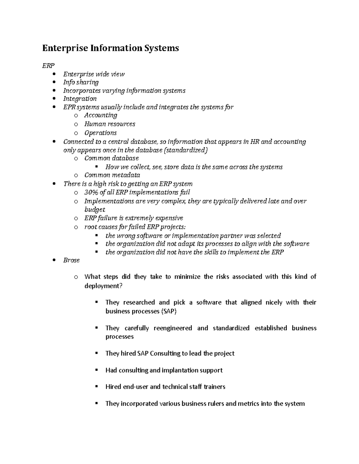 Lecture notes, lecture exam 2 - Enterprise Information Systems ERP ...