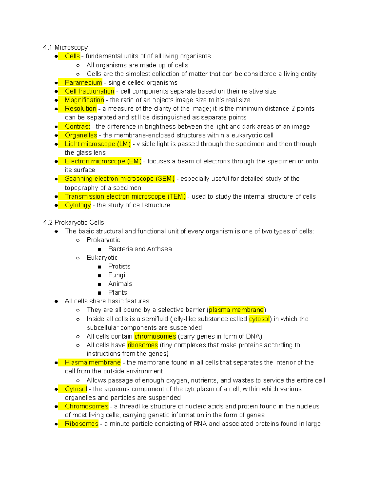 BI 112 Chapter 4 - 4 Microscopy Cells - fundamental units of of all ...