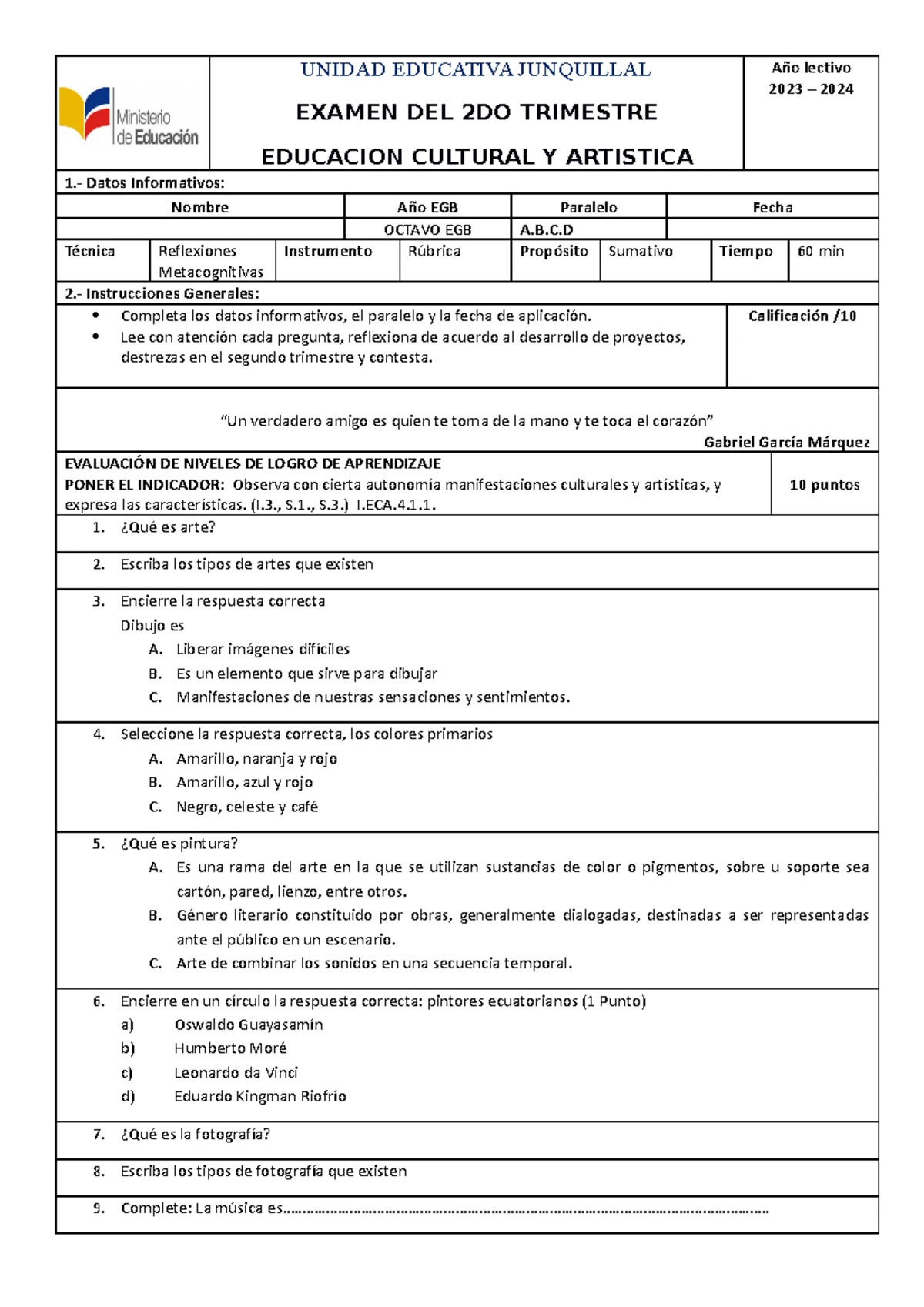 2DO Grado ECA PCA - PLAN ANUAL PCA ECA - DIRECCIÓN NACIONAL DE CURRÍCULO UNIDAD EDUCATIVA “JAIME ...