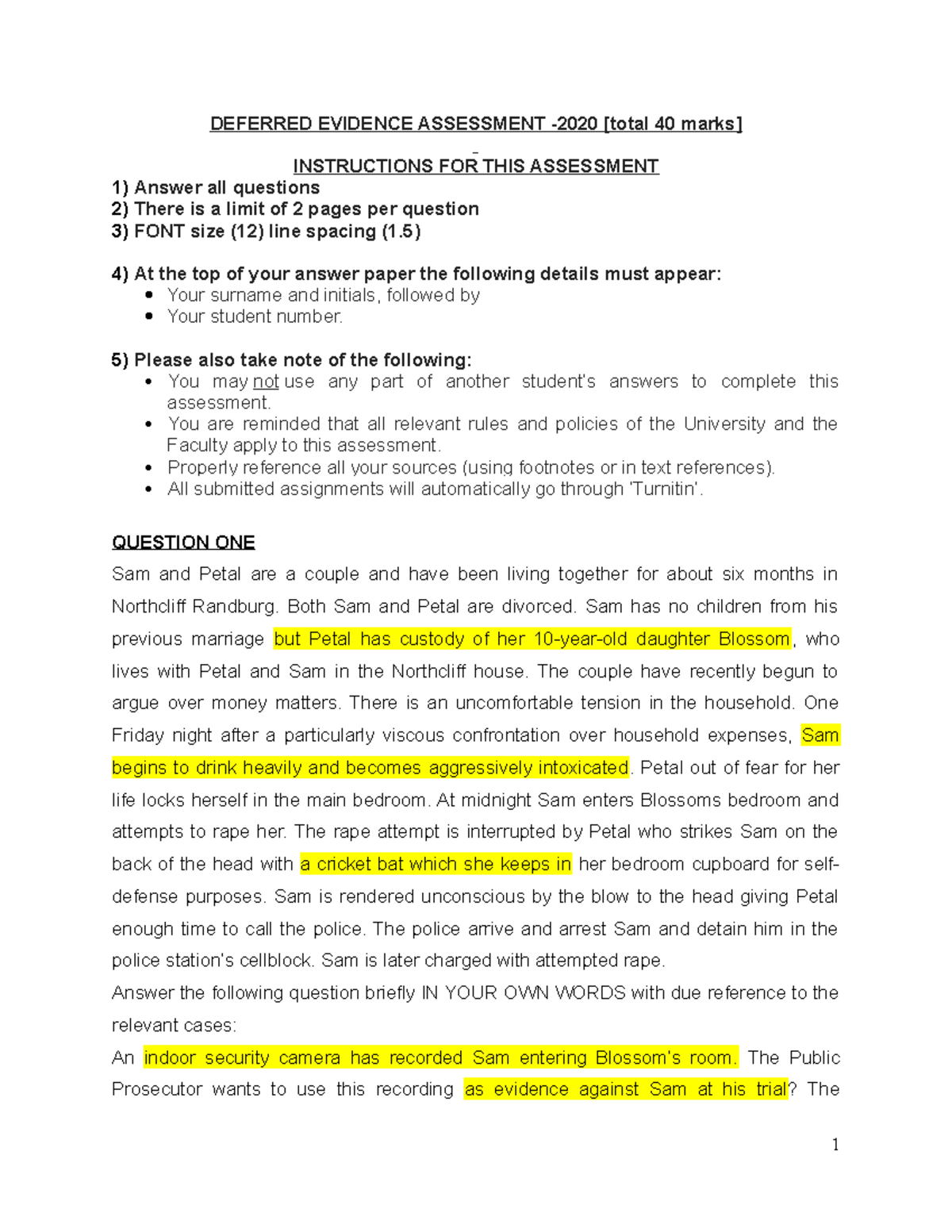 Evidence deferred assessment - 2020 - DEFERRED EVIDENCE ASSESSMENT ...