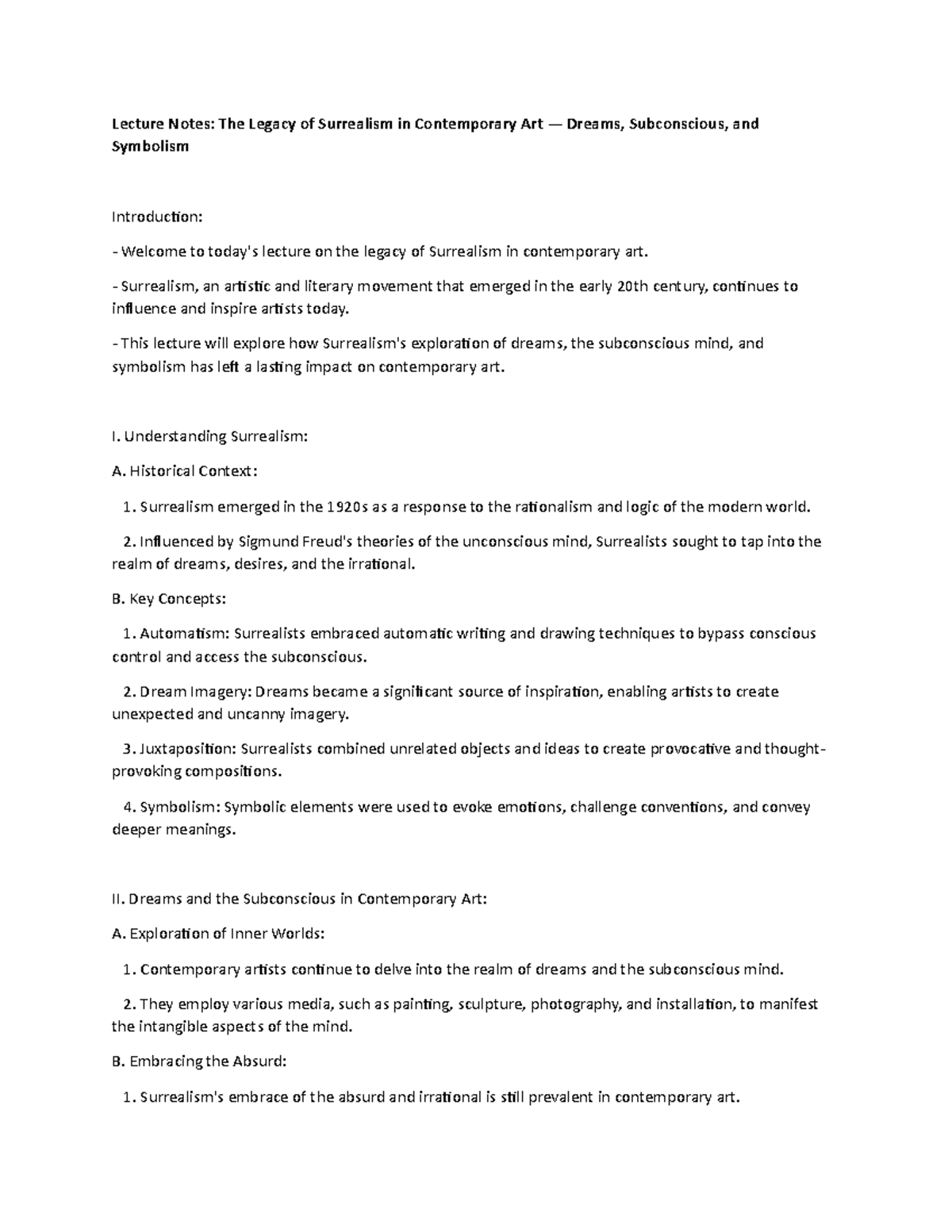 Lecture Notes: The Legacy of Surrealism in Contemporary Art — Dreams ...