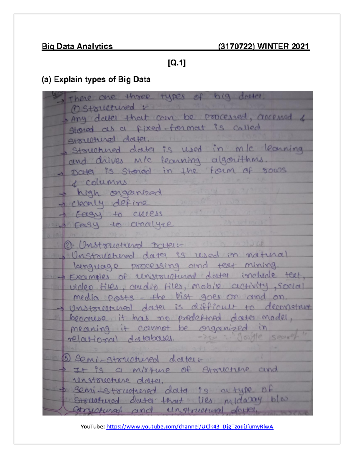 BDA Winter 2021 SOLUtion - Big Data Analytics (3170722) WINTER 2021 [Q ...