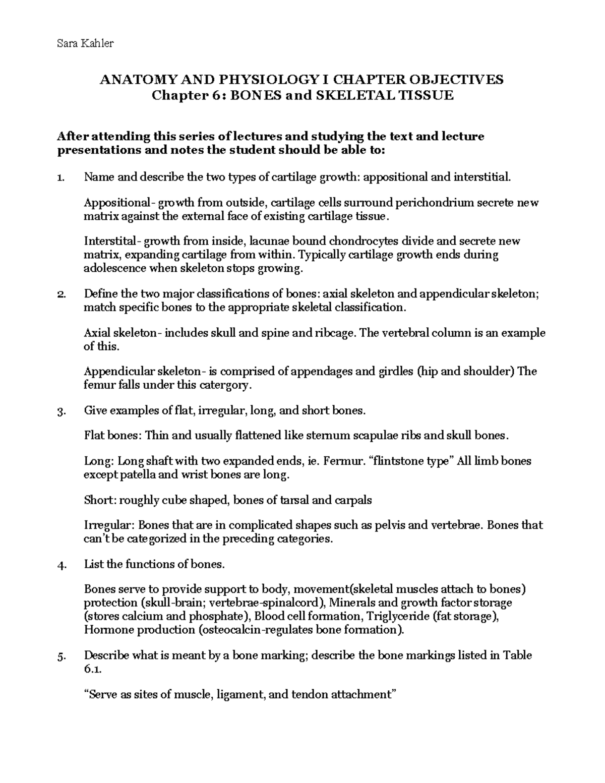 CH 06 Objectives - Bones and Skeletal Tissue - ANATOMY AND PHYSIOLOGY I ...