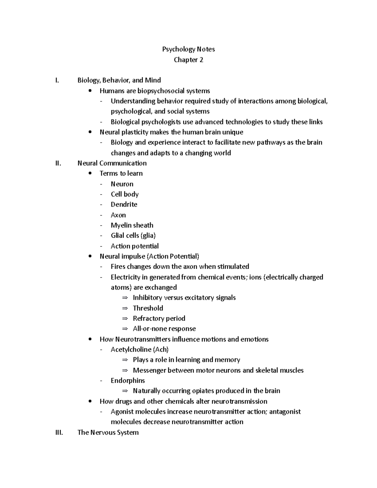 Psychology Notes- Chapter 2 - Biology, Behavior, and Mind Humans are ...