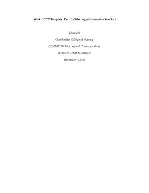 Communication Change Challange (CCC) Part 2 - Week 2 CCC Template: Part 2 – Describing ...