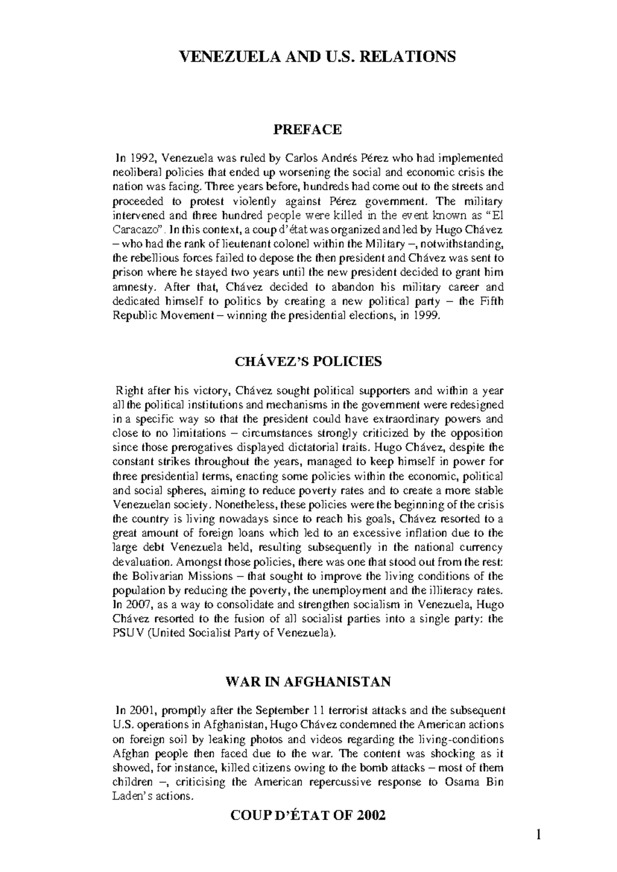 Venezuela and US relations - VENEZUELA AND U. RELATIONS PREFACE In 1992 ...