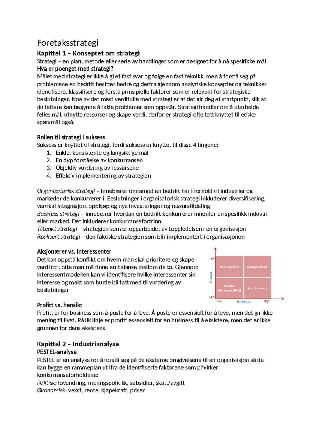 Strategi - til eksamen - Foretaksstrategi Kapittel 1 – Konseptet om strategi Strategi – en plan ...