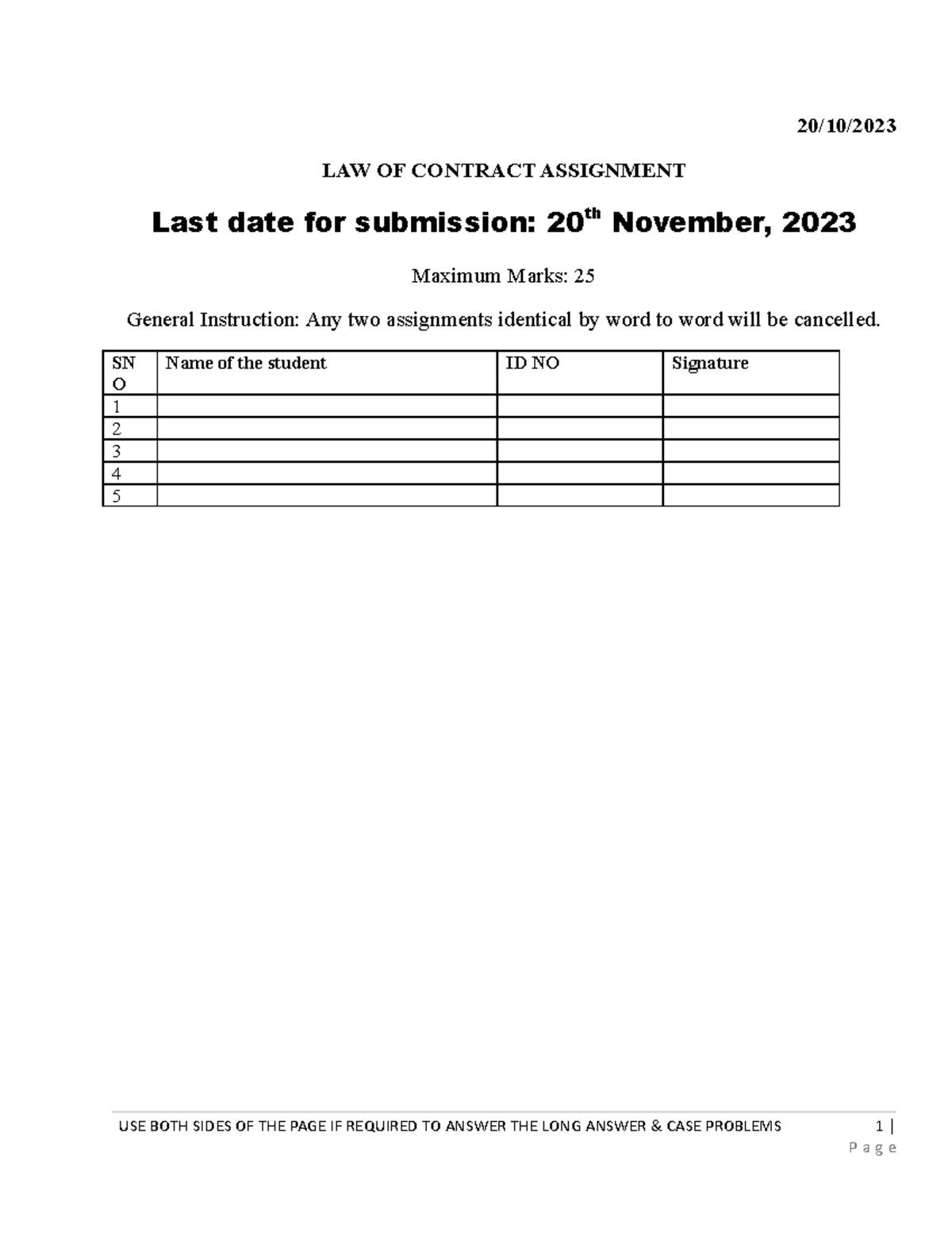 LAW OF Contract Assignment-PADM 2023. bgf - 20/10/ LAW OF CONTRACT ...