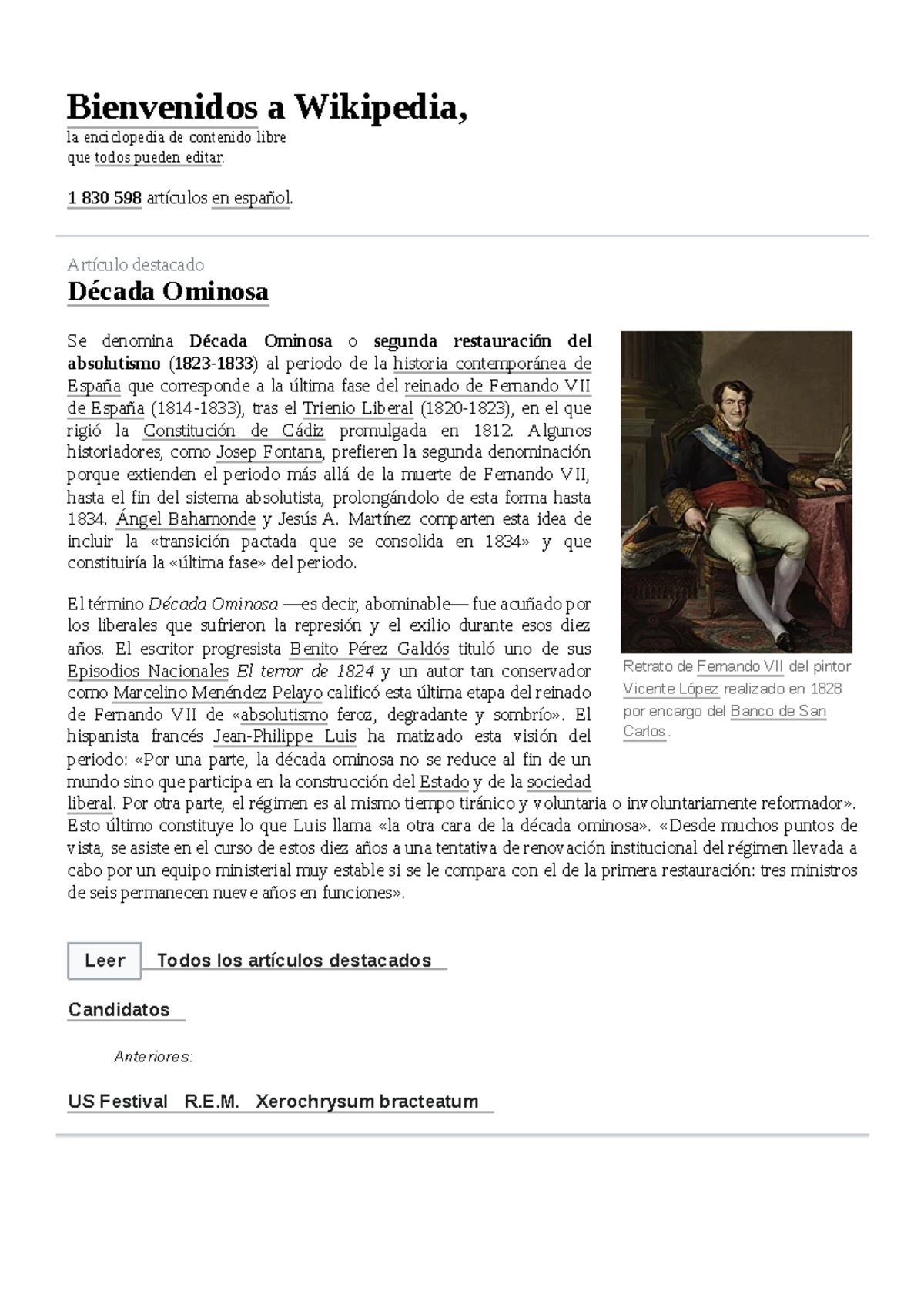 Wikipedia Portada - dfdf - Retrato de Fernando VII del pintor Vicente ...