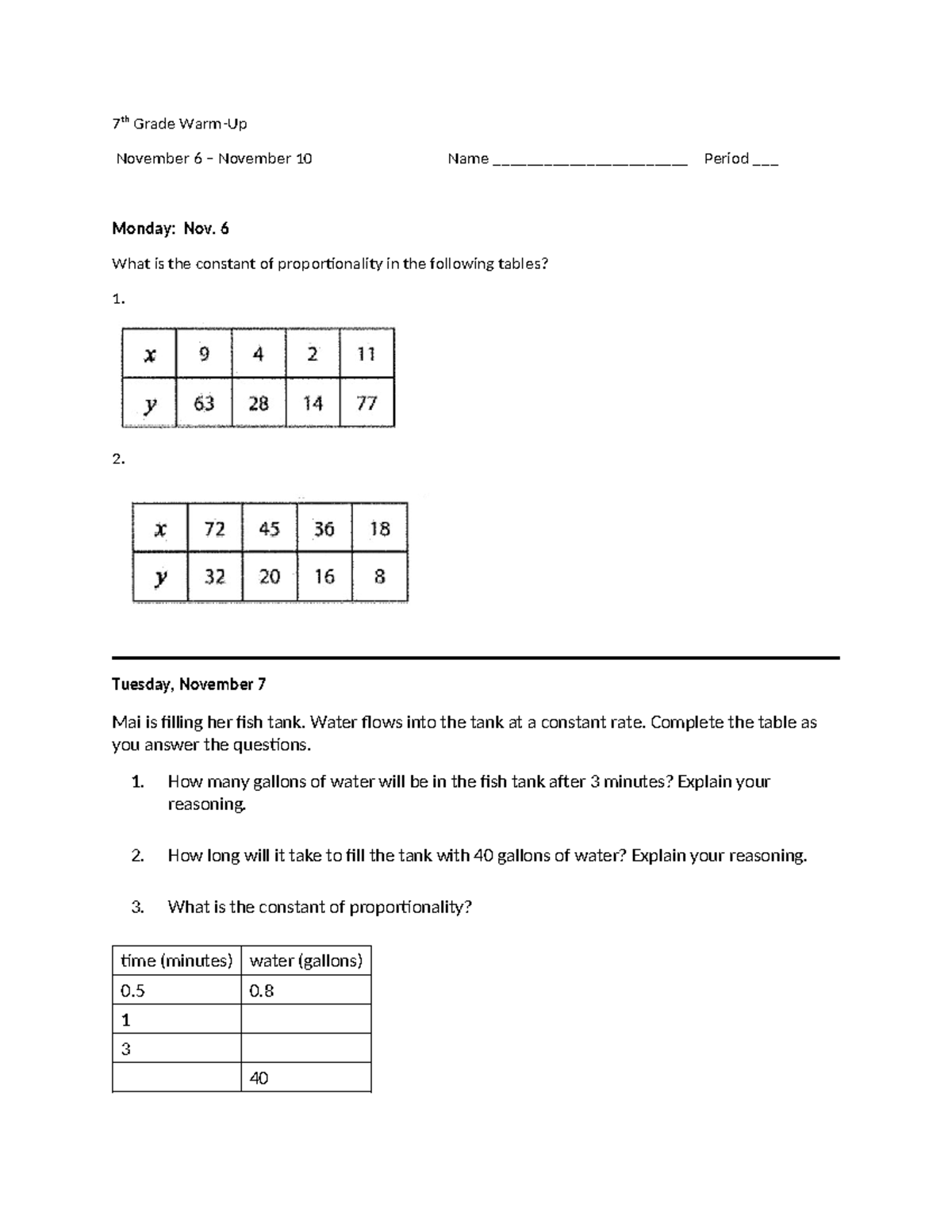 Warm-Up November 6 - 10 - R - 7 th Grade Warm-Up November 6 – November ...