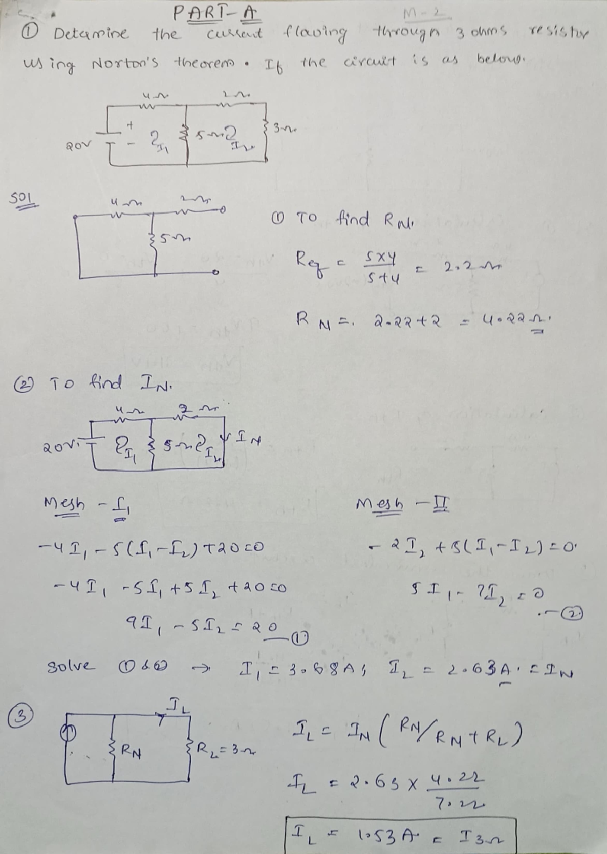BEE Module 2 Complete Solutions - 1 Detamine the current flawing through 3 ohms resistor using ...