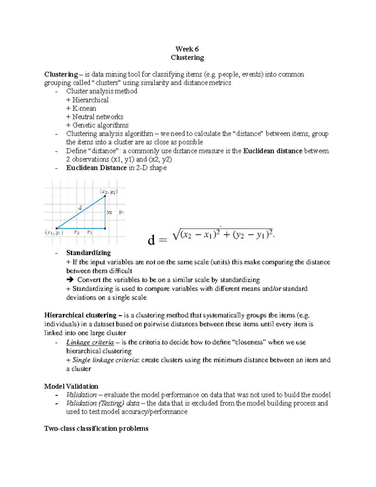 Week 6 Clustering Lecture Notes Week 6 Week 6 Clustering