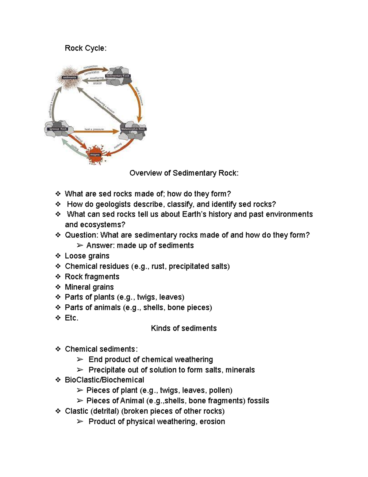 Geol 104(lab) Sedimentary Rocks Notes - Rock Cycle: Overview of ...