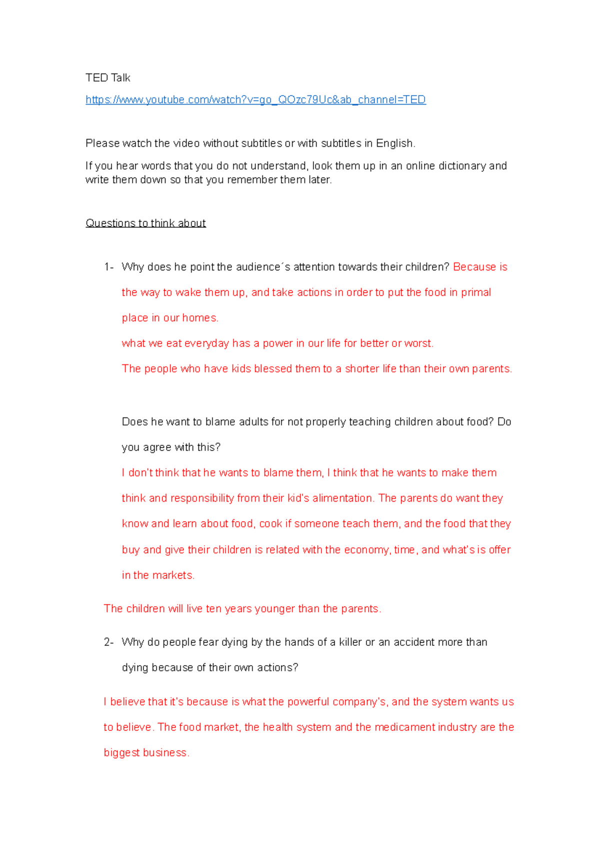 TED Talk - Teaching children about food - TED Talk youtube/watch?v=go ...