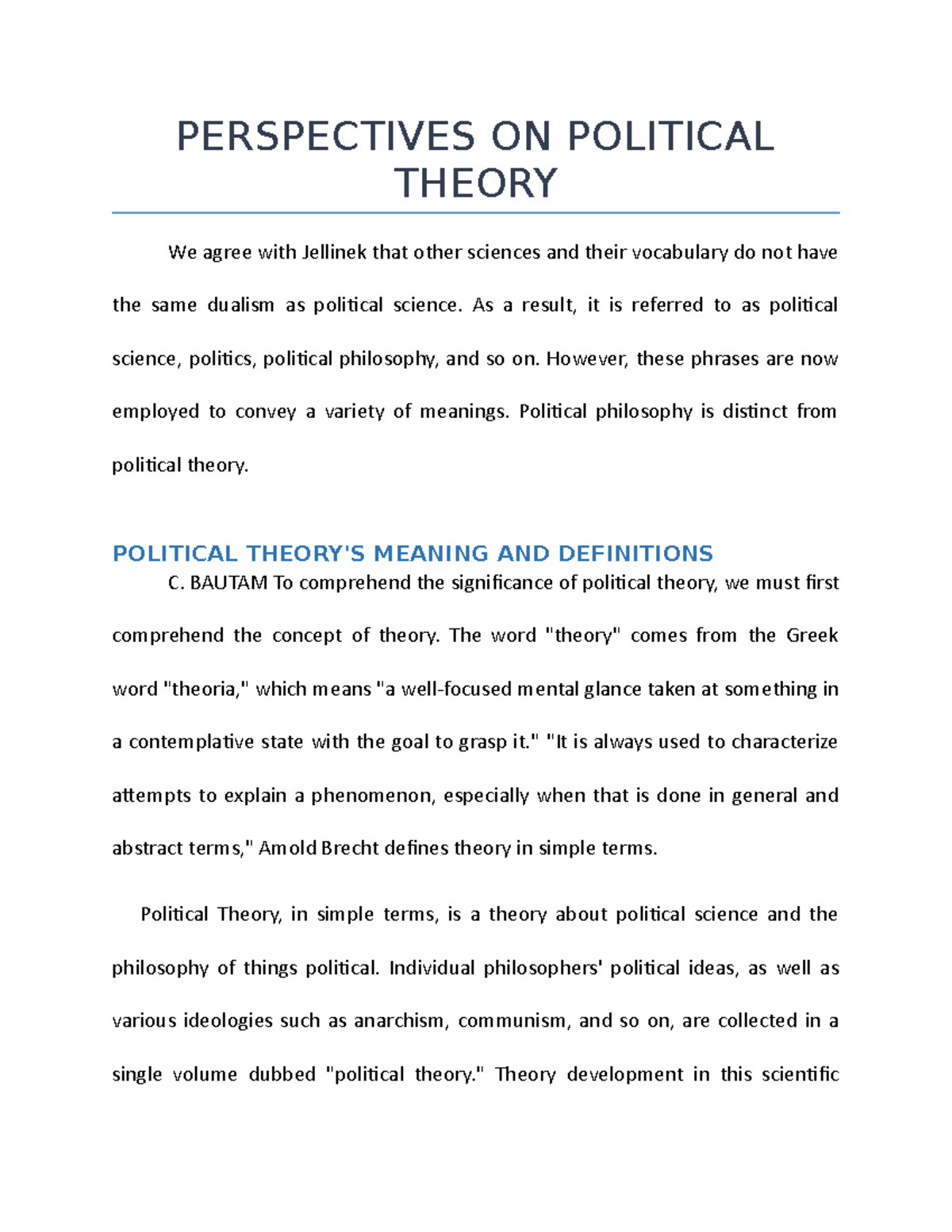 Perspectives ON Political Theory - PERSPECTIVES ON POLITICAL THEORY We ...