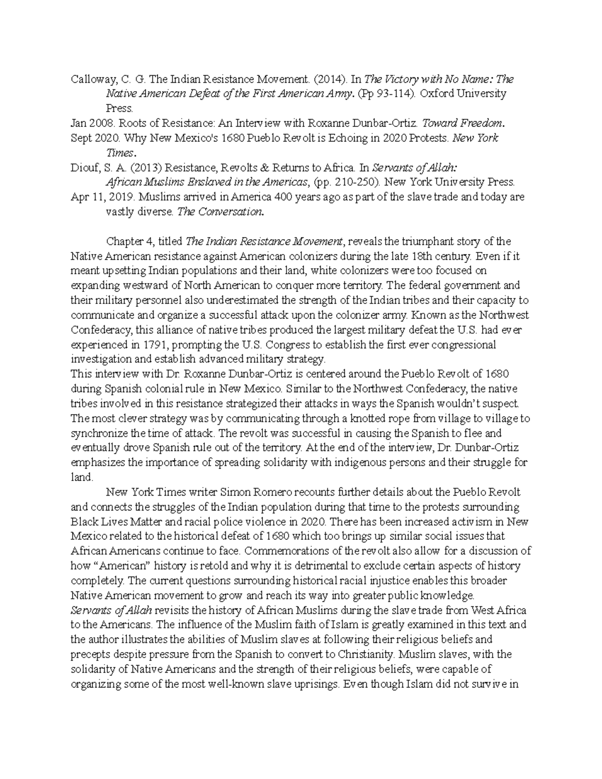 Annt. Bibliography - Calloway, C. G. The Indian Resistance Movement ...