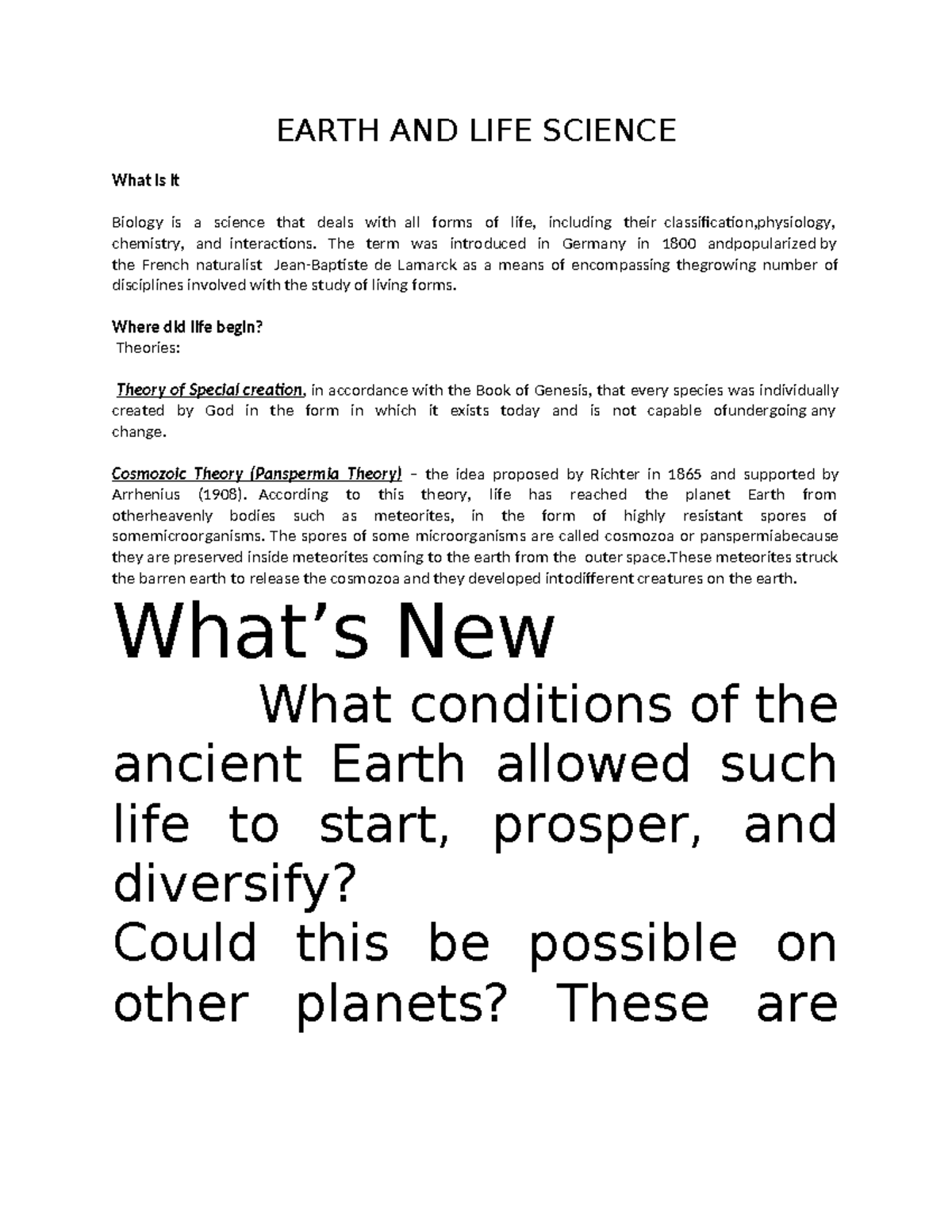 Earth AND LIFE Science - EARTH AND LIFE SCIENCE What is it Biology is a ...