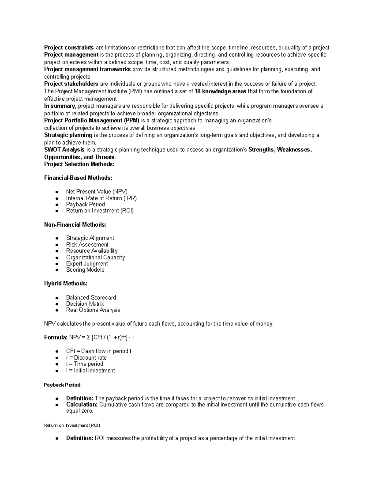 NIT1203 - Key points of Week 1 and 2 - Project constraints are ...