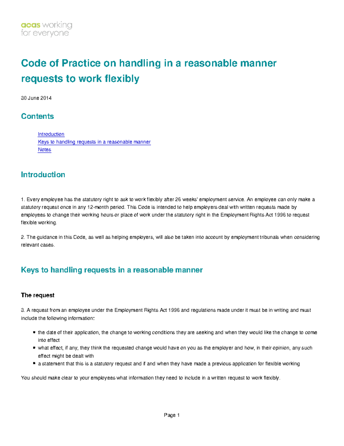 ACAS Code of Practice 5 Flexible Working Requests - Code of Practice on ...