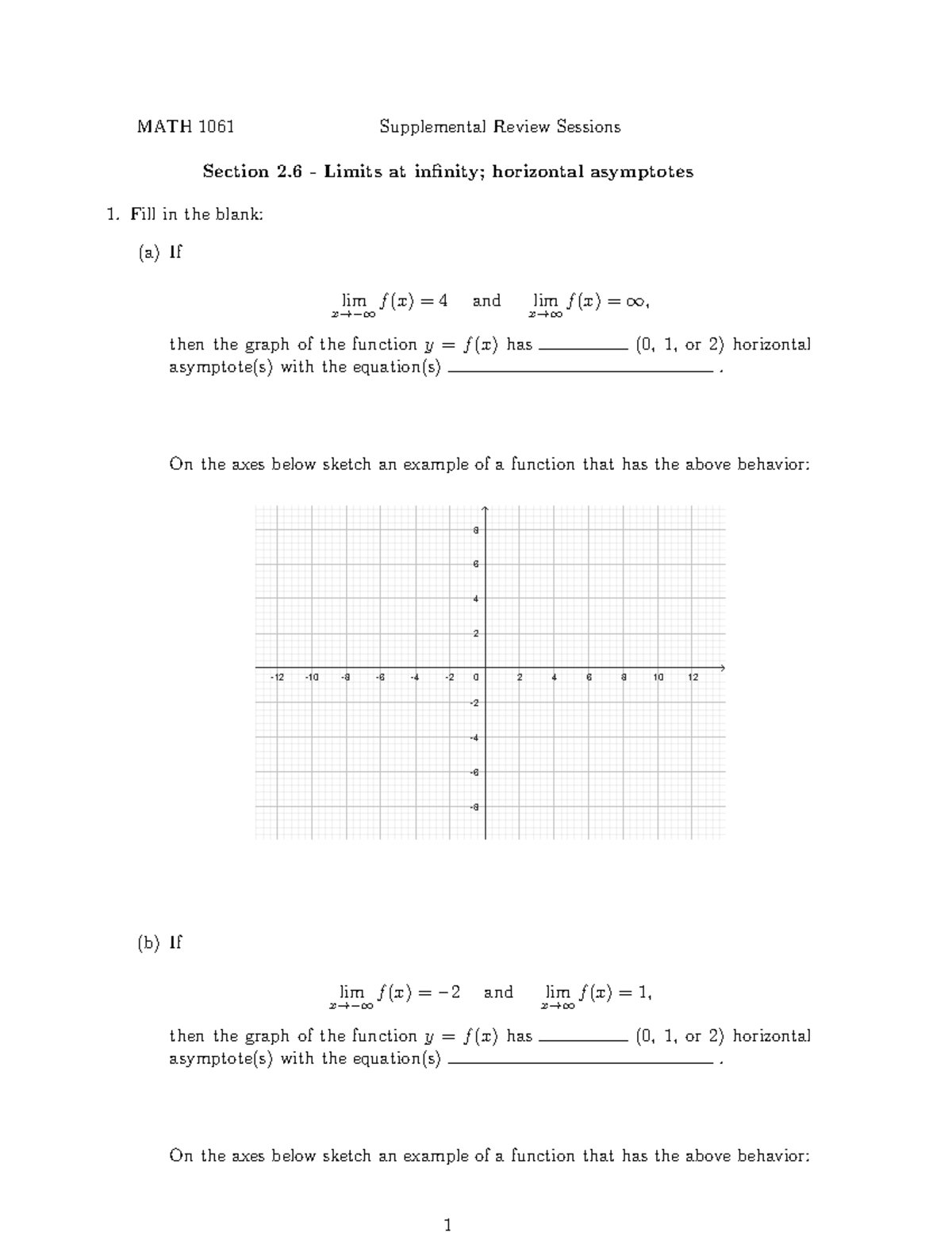 Section 2 - Maths - MATH 1061 Supplemental Review Sessions Section 2 - Limits at infinity; - Studocu
