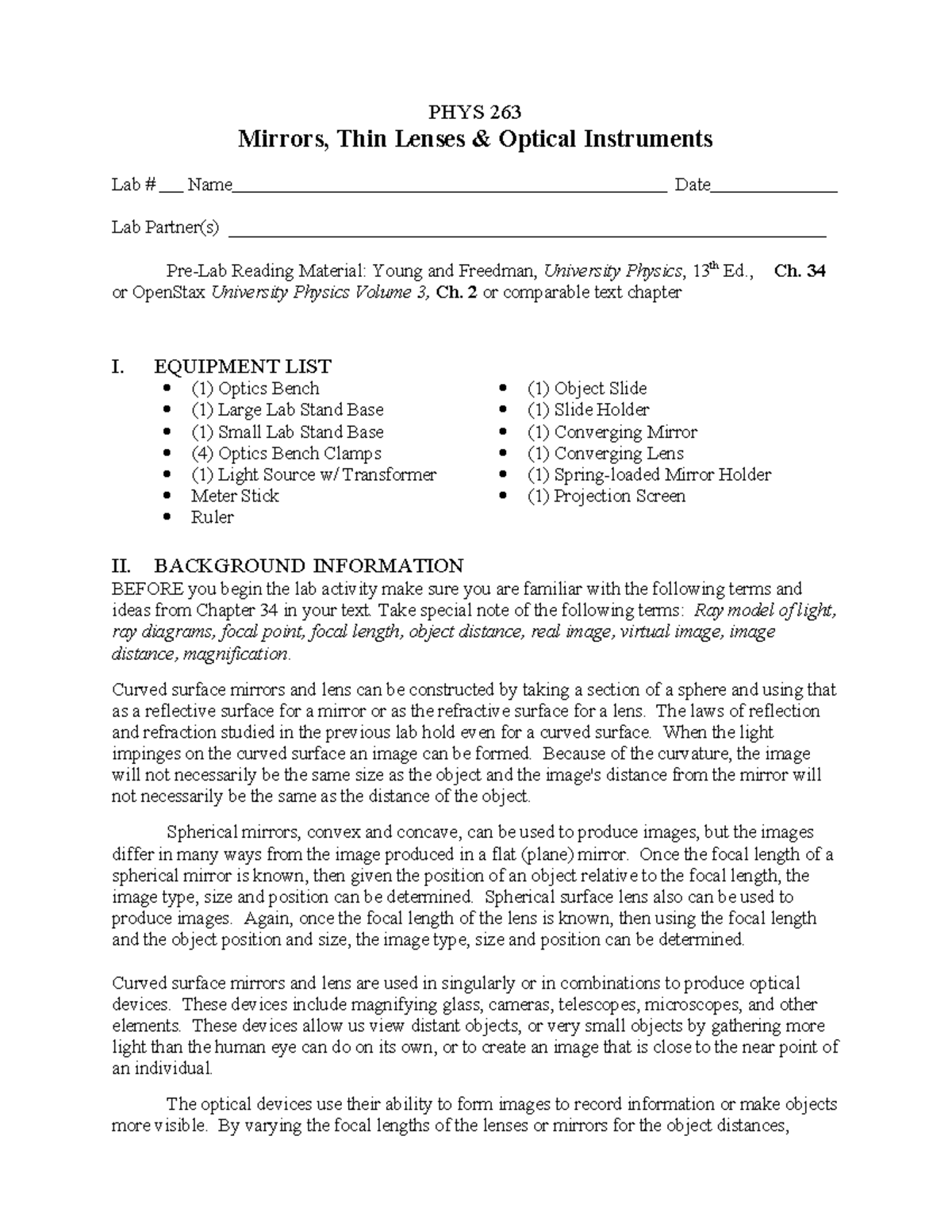 PHYS263 05 Mirrors, Lenses, and Optical Instruments - PHYS 263 Mirrors ...