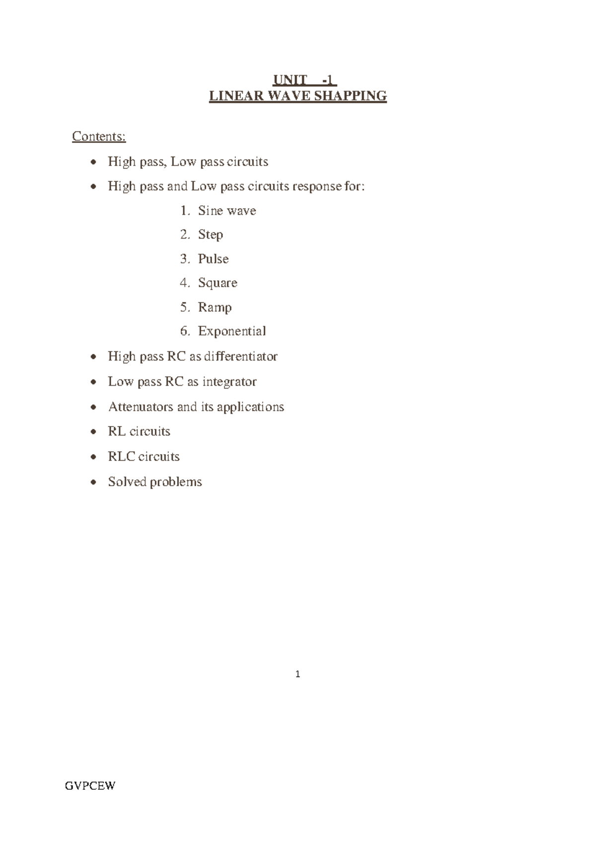 3 ECE - PDC UNIT - I - PDC UNIT - I - GVPCEW UNIT - LINEAR WAVE ...