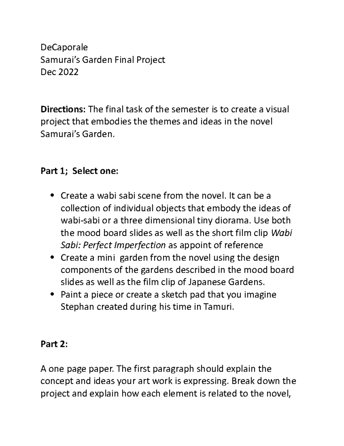 Samurai garden final project - DeCaporale Samurai’s Garden Final ...