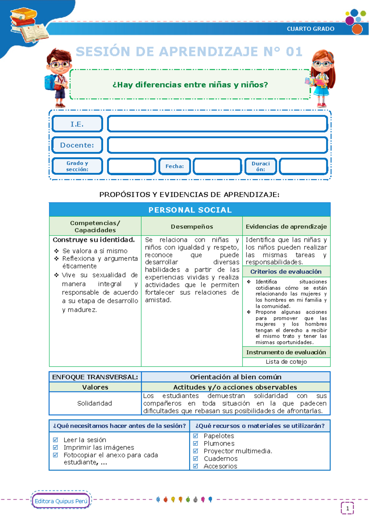 2.- Sesiones de aprendizaje - Semana 1 - UD II - Editora Quipus Perú - Editora Quipus Perú ...