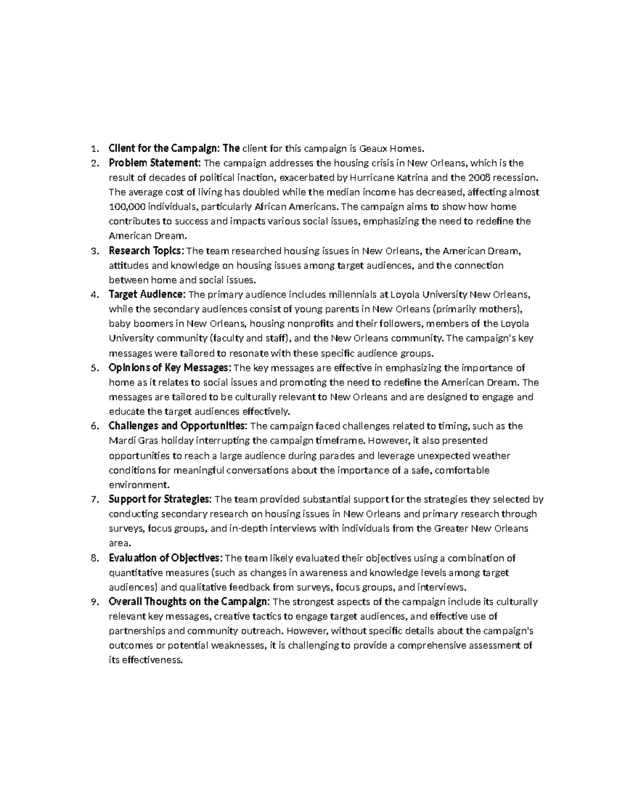 Case Study #3 - Geaux Home - Client for the Campaign: The client for ...