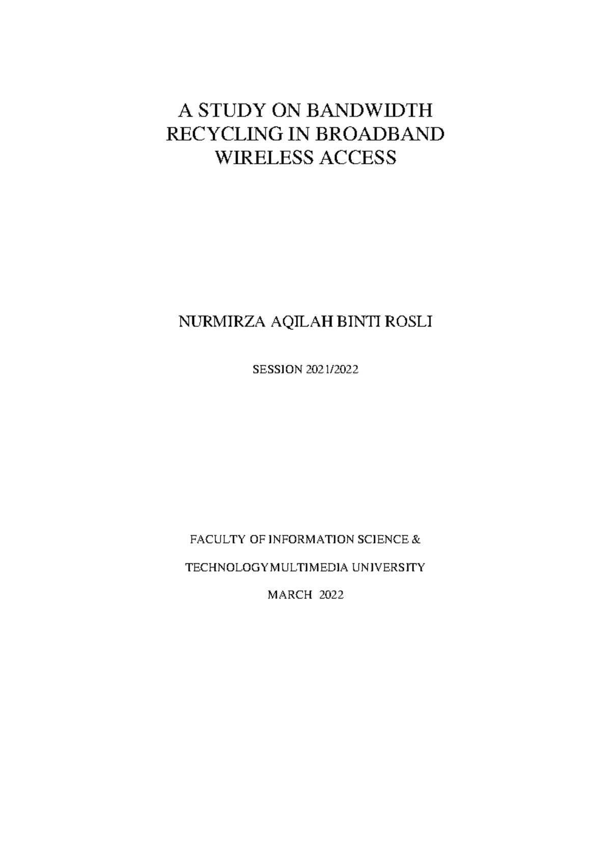 A Study on Bandwidth within Wireless Access Network - A STUDY ON BANDWIDTH RECYCLING IN ...