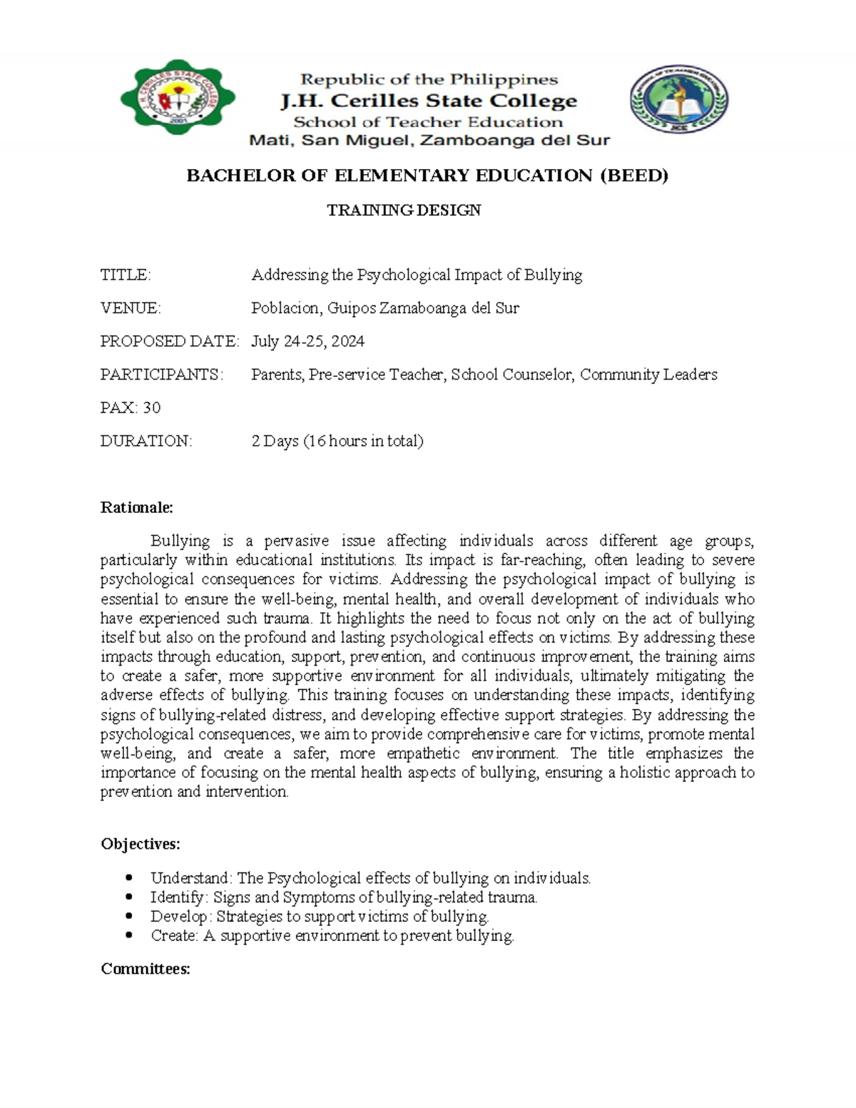 Training-Design - Knowing some ideas - BACHELOR OF ELEMENTARY EDUCATION ...