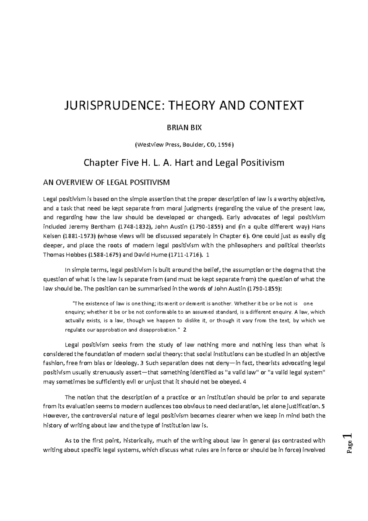 Hart and Legal Positivism - JURISPRUDENCE: THEORY AND CONTEXT BRIAN BIX ...