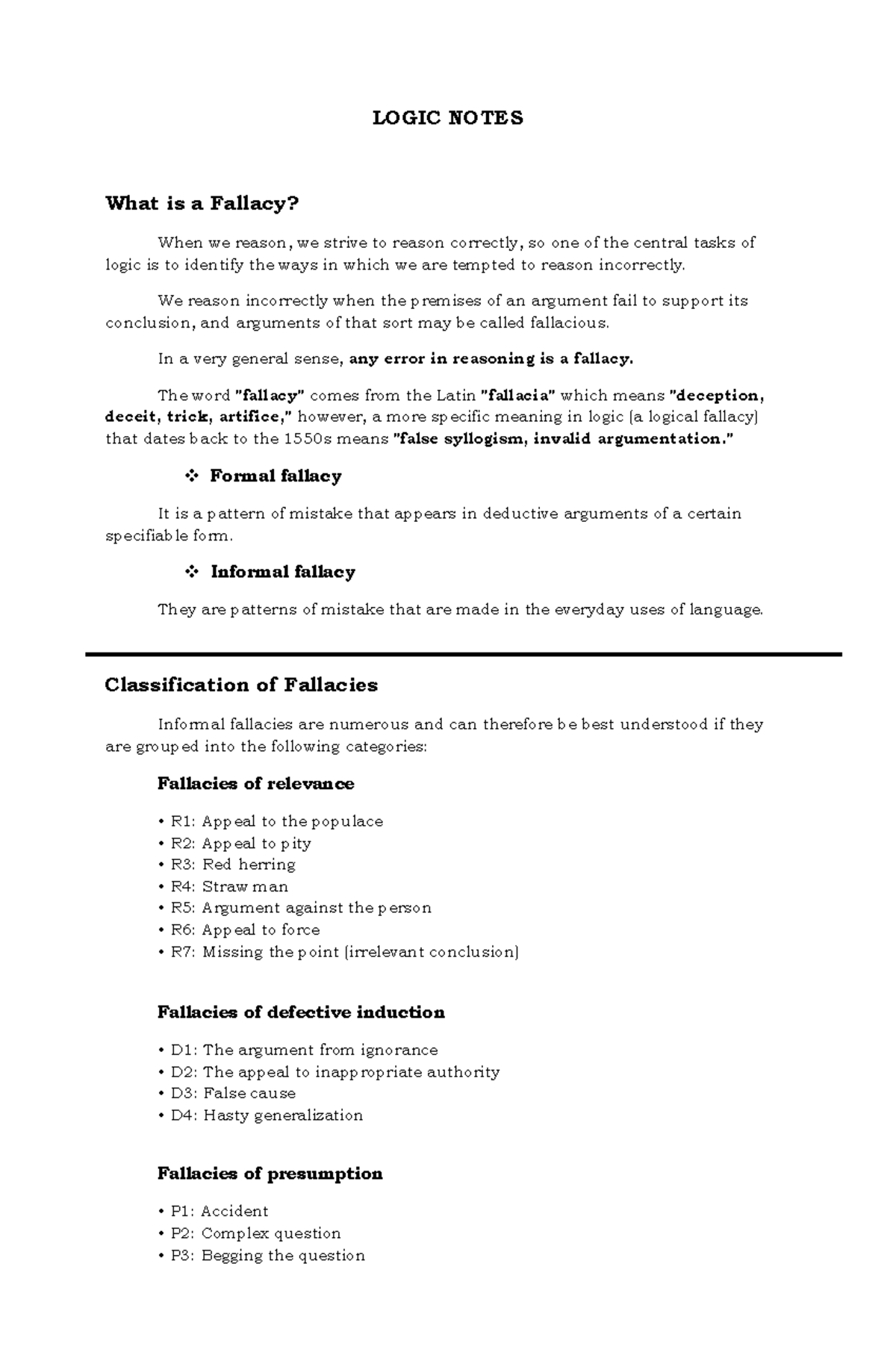 Understanding Fallacy in Logic - Intro to Philo and Logic - UC - Studocu