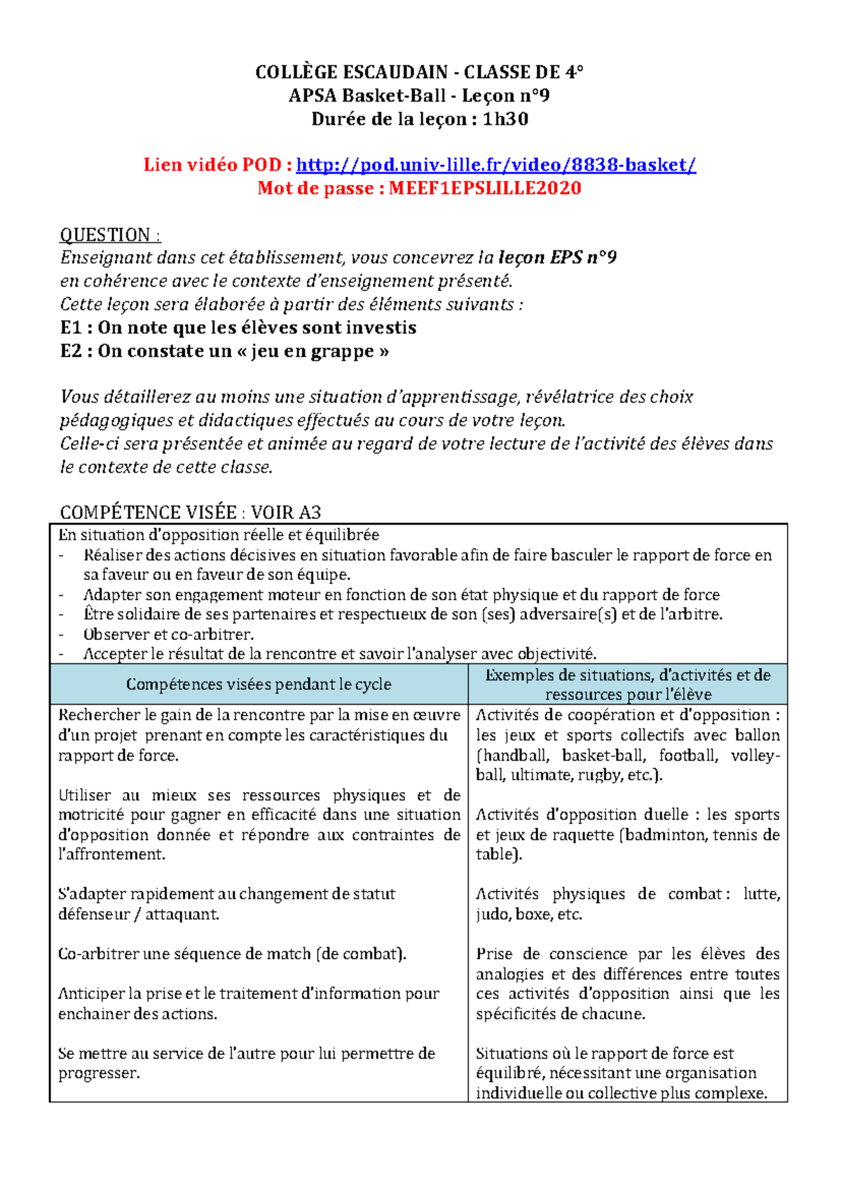 CA4 BB 4° CLG Escaudain Sujet - COLLÈGE ESCAUDAIN - CLASSE DE 4° APSA ...