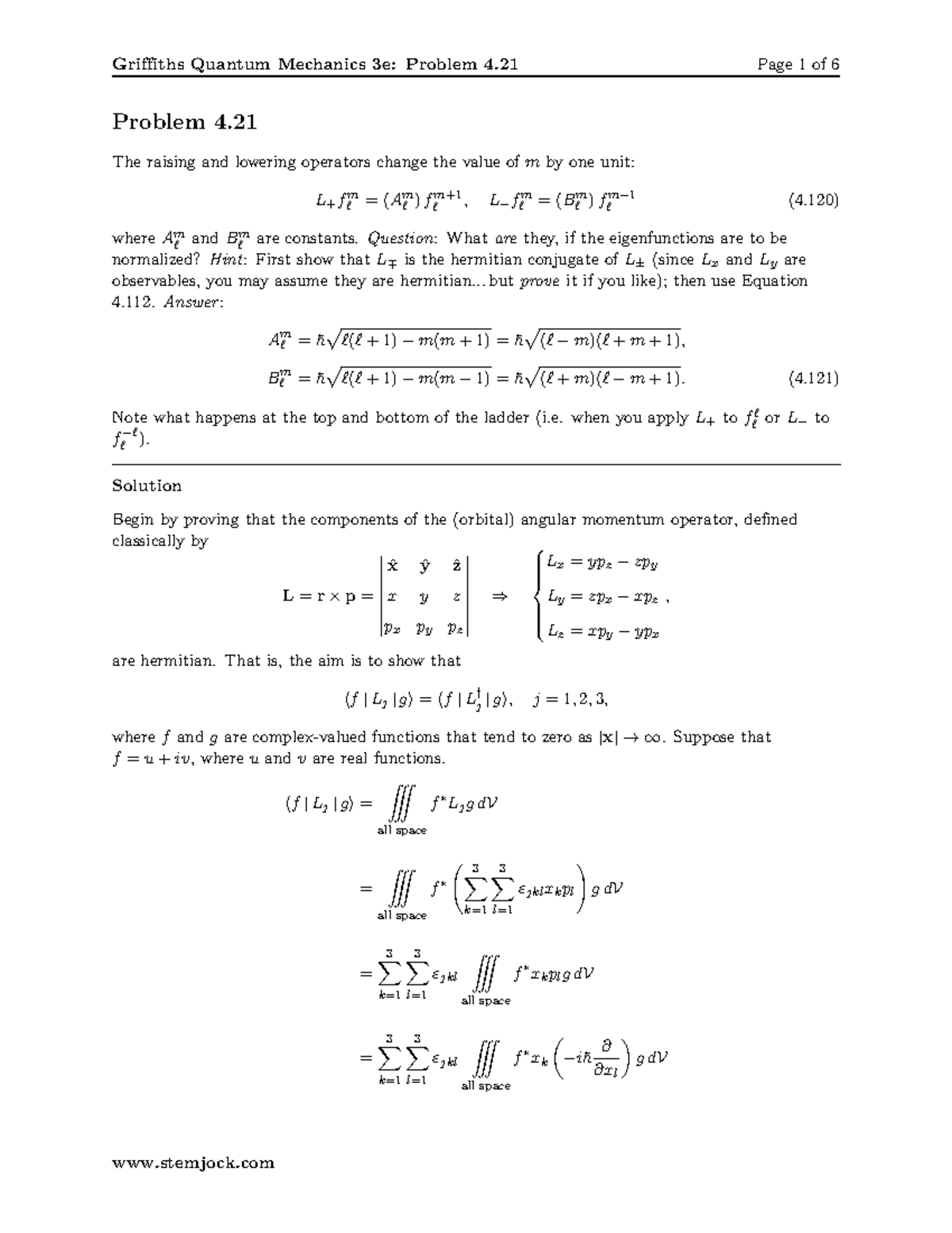 Griffiths QMCh 4p21 - Solution for a problem - Problem 4. The raising and lowering operators ...