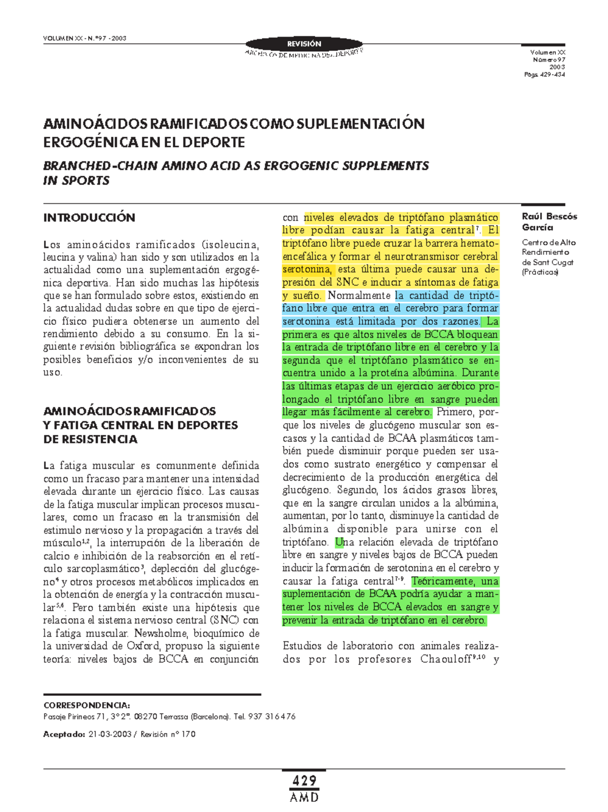 Aminoácidos 5o1 - AMINOÁCIDOS RAMIFICADOS COMO SUPLEMENTACIÓN ...