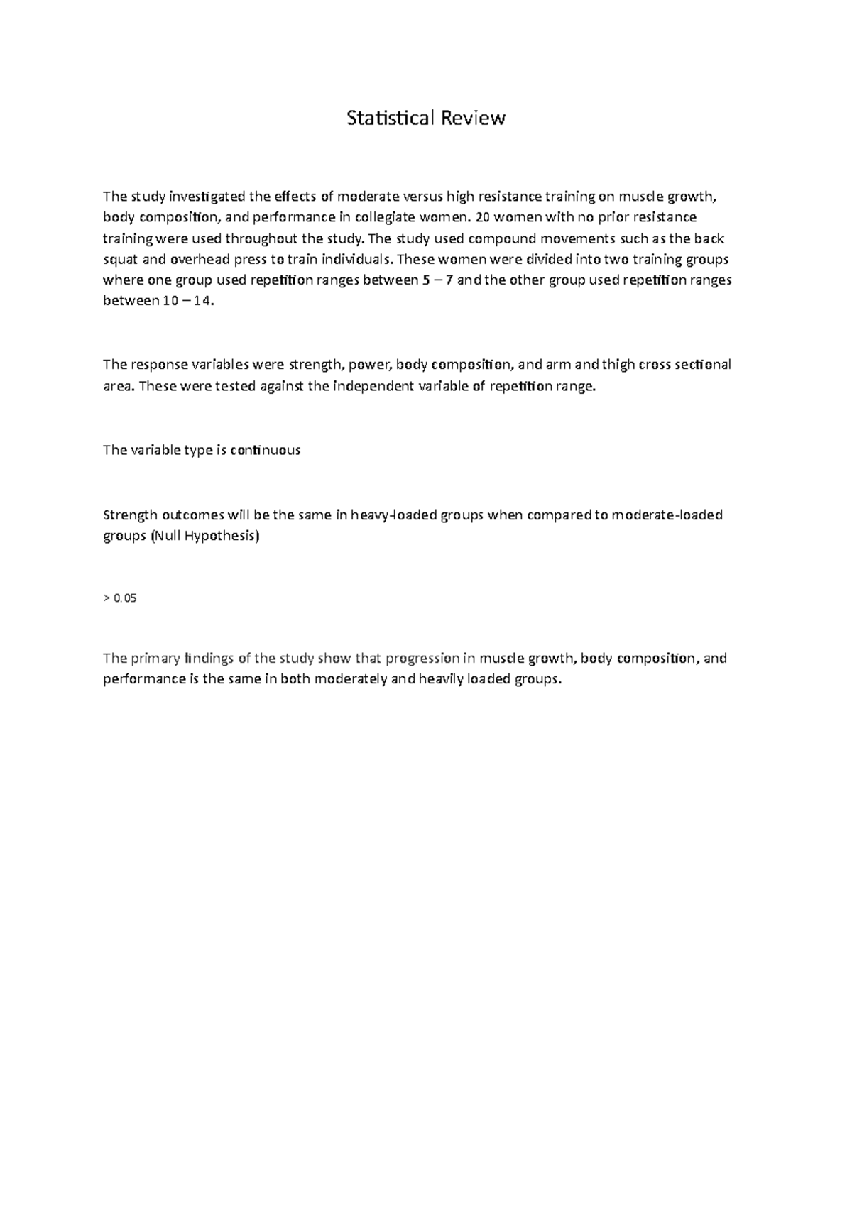 Statistical Review - Recieved 5.3 out of 6 - Statistical Review The ...