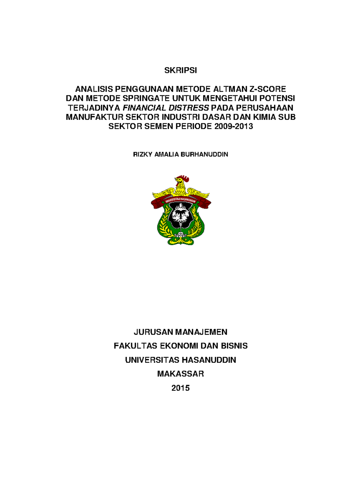 (Burhanuddin (2015 )) Analisis Penggunaan Metode Altman Z-score dan ...