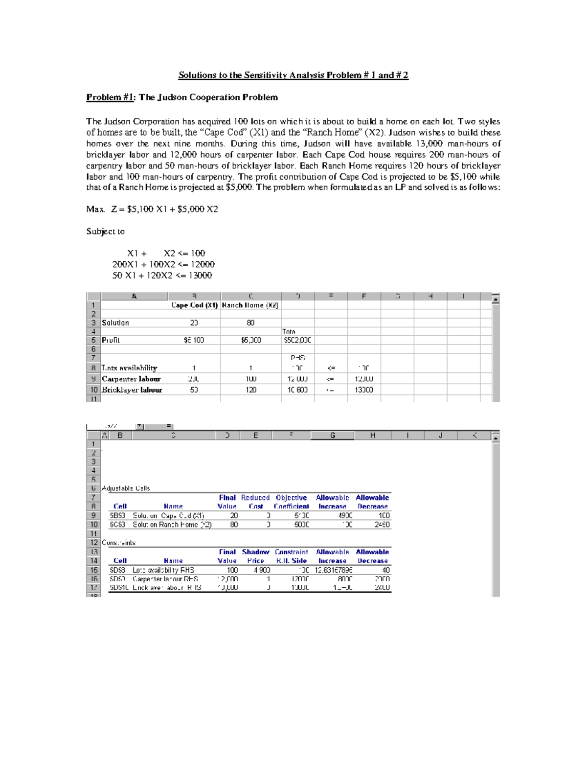 6.2. Solutions Problem Sensitivity Analysis - Solutions to the ...