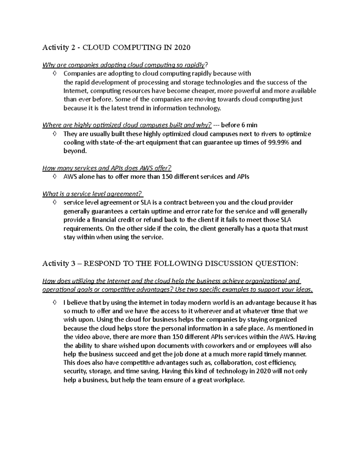 Activity 2 - NOTES - Activity 2 - CLOUD COMPUTING IN 2020 Why are ...