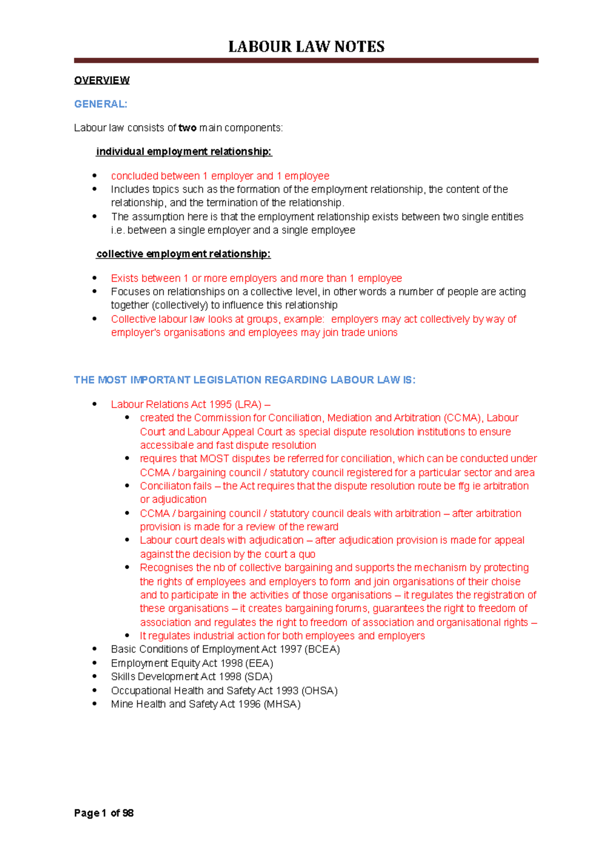 Labour Law notes - MRL3702 - Unisa - Studocu