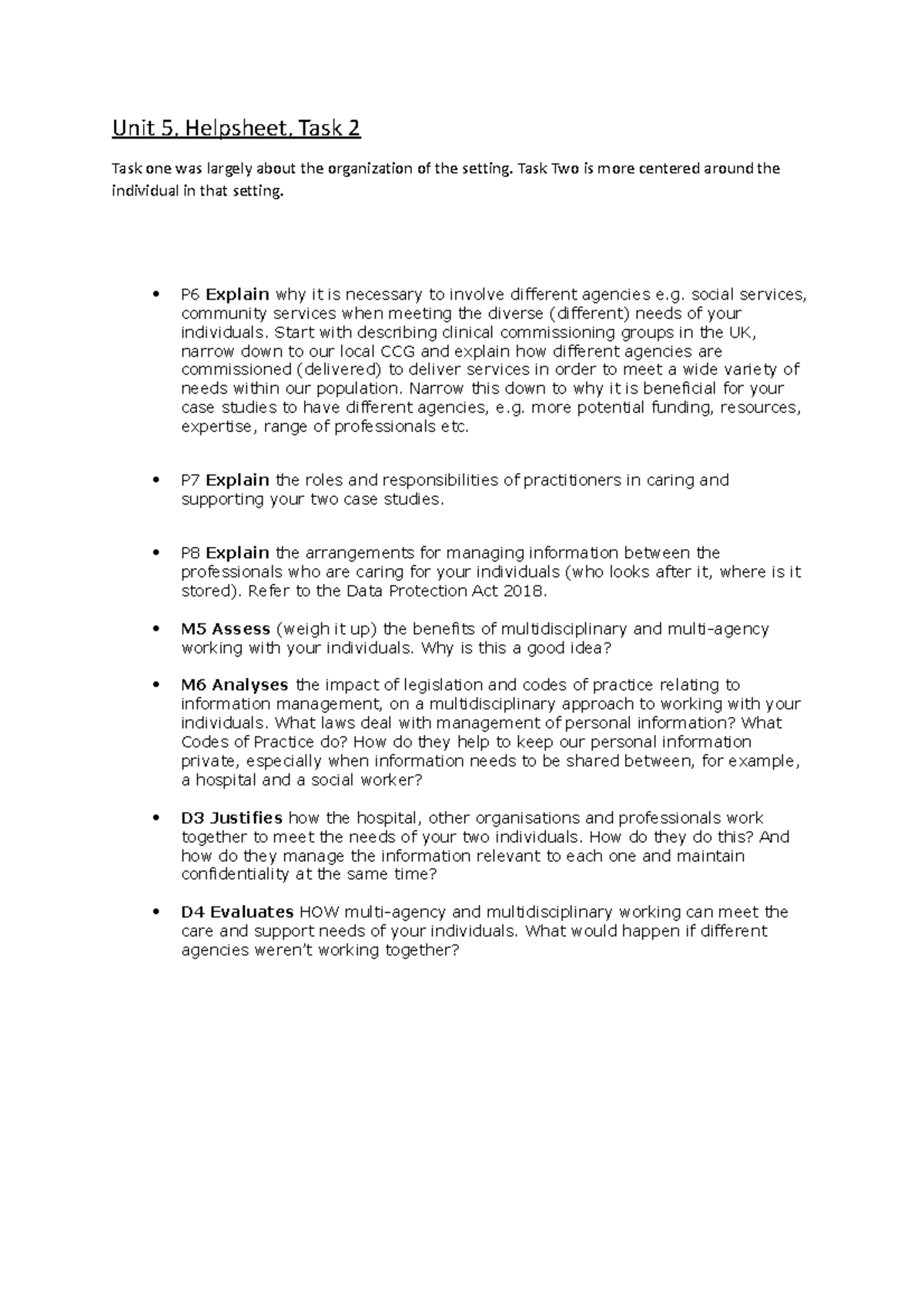 Unit 5 Task 2 helpsheet - This is a help sheet to help with unit 5 task ...