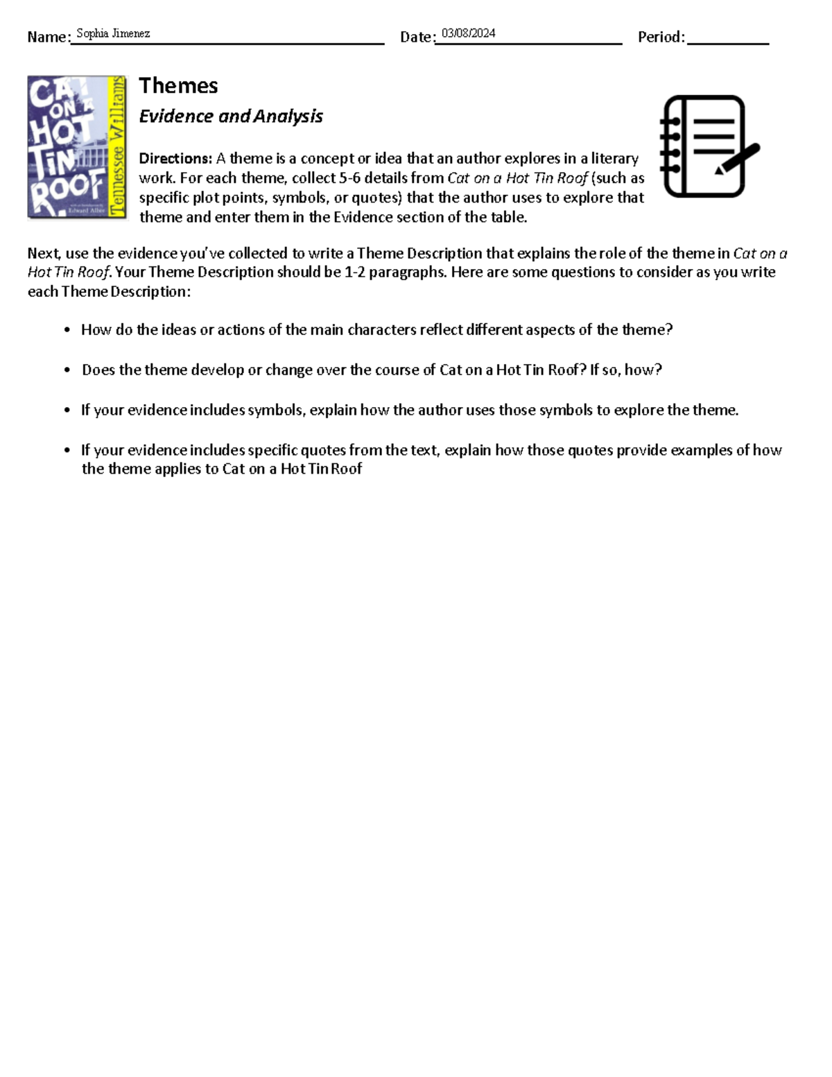 Theme Analysis Jime - english lecture slices COAHTR - Name: Date ...