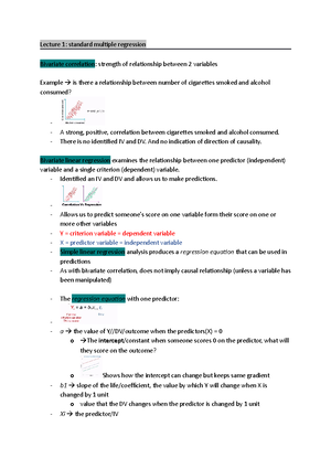 Cheat Sheet - Exam summary - Multiple Regression: Explains the linear ...