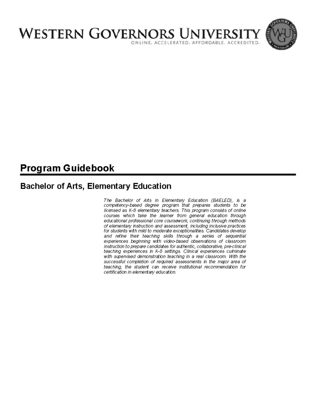 Baeled - This is the program outline - Program Guidebook Bachelor of ...